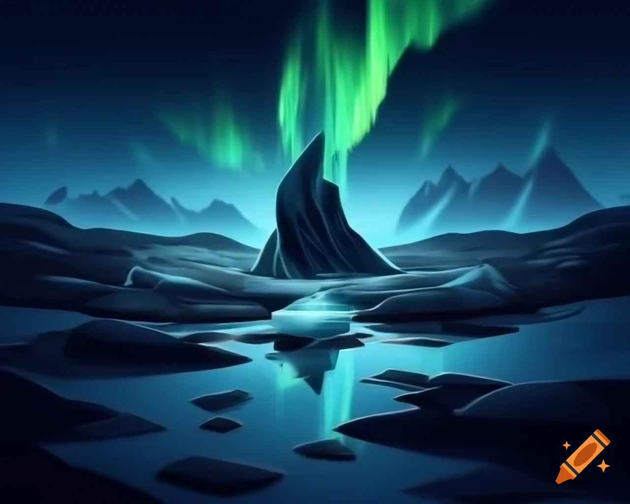 Abstract landscape of Nordic ice flow with runes, ancient ruins, and ...