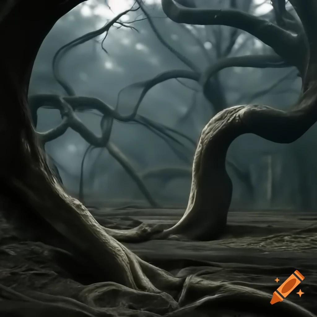 Abandoned forest with twisted trees and dark atmosphere on Craiyon