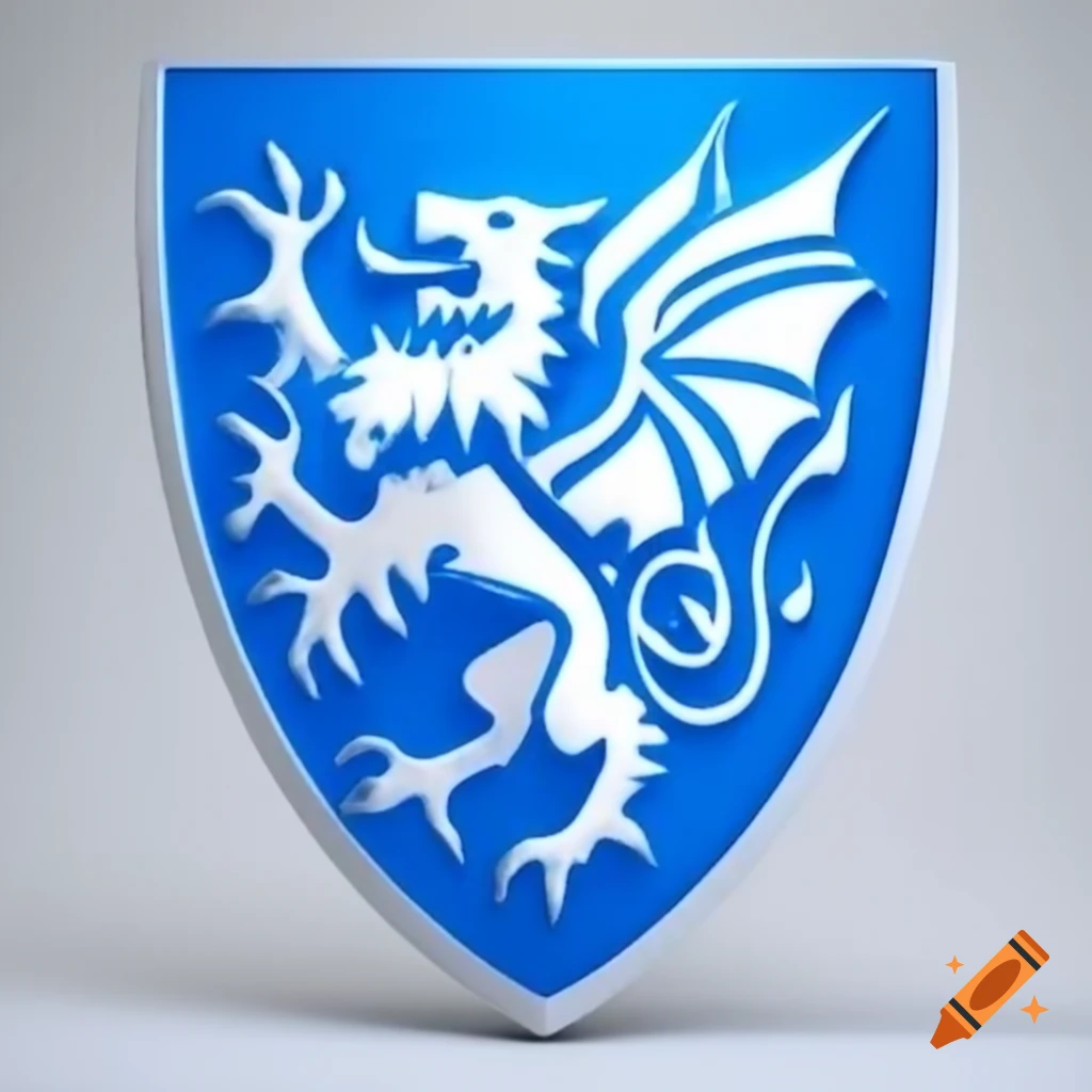 Soccer shield featuring a manticore design in blue and white on Craiyon