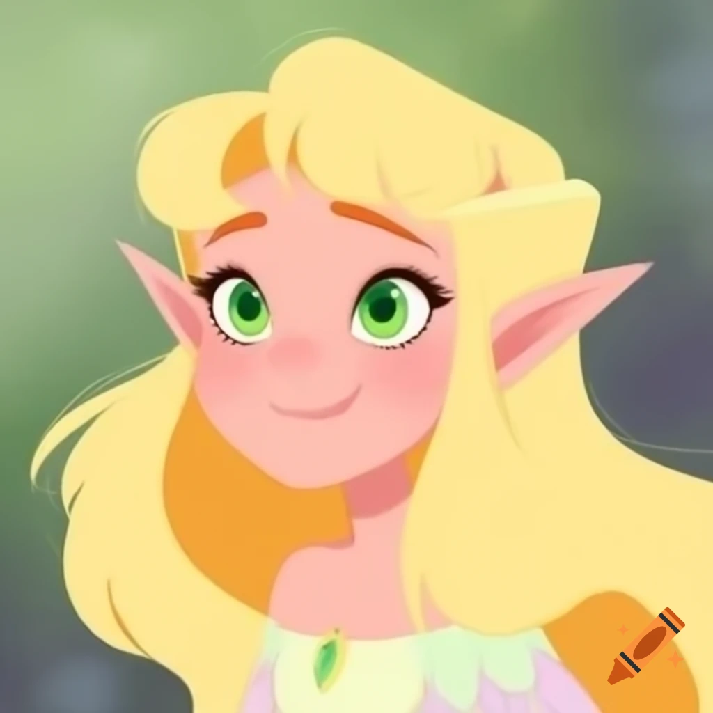 Mischievous fairy princess with blonde hair and green eyes on Craiyon