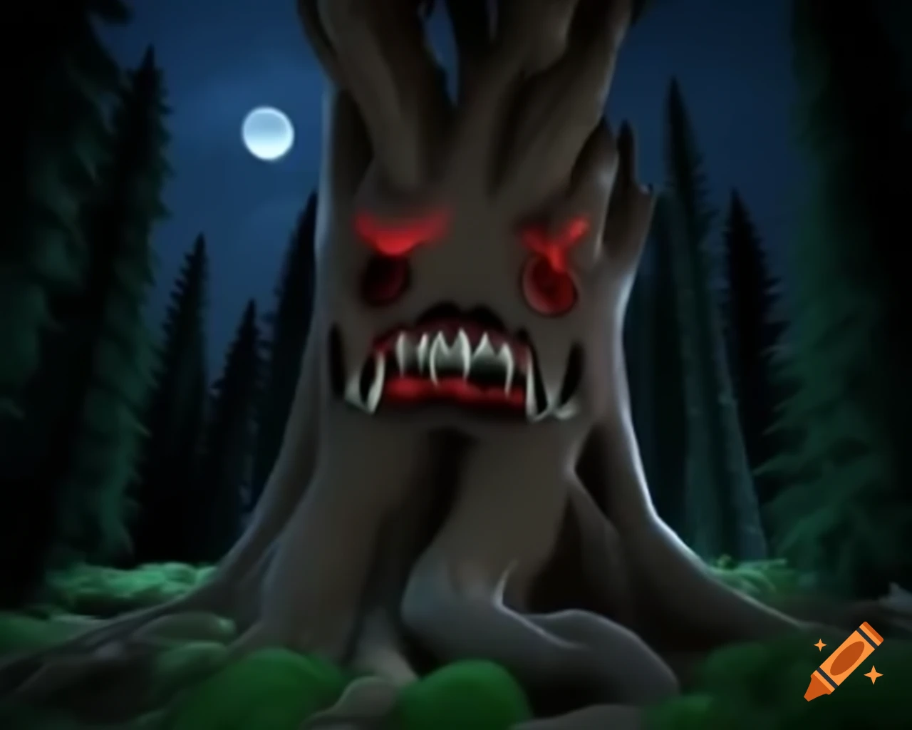 Scary tree creature depicted in horror theme on Craiyon
