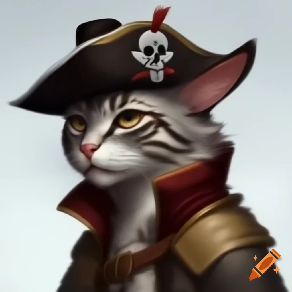 Fursona cat in grey and brown with pirate hat and scars, multiple ...