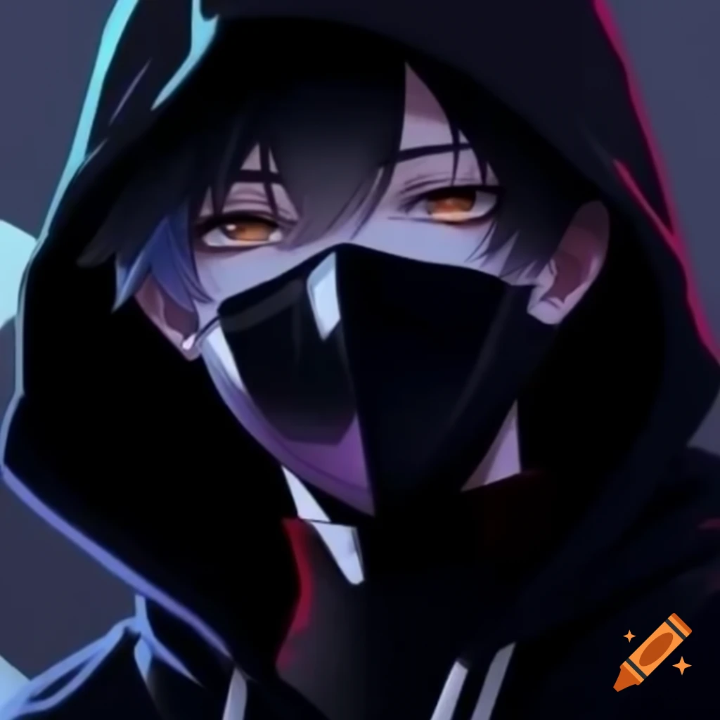 Anime male character in hoodie and mask with dark gamer aesthetic on ...