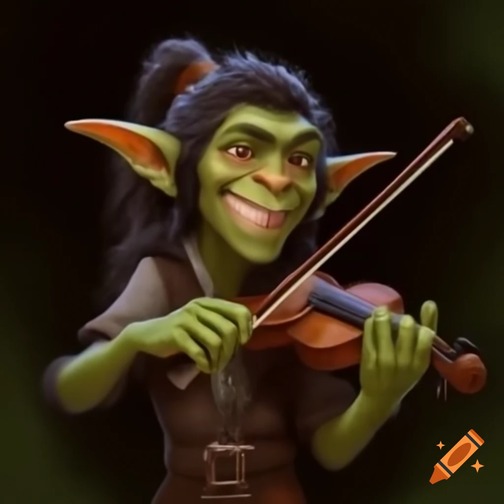 Fun-loving male goblin bard with long hair and violin in gypsy style on ...