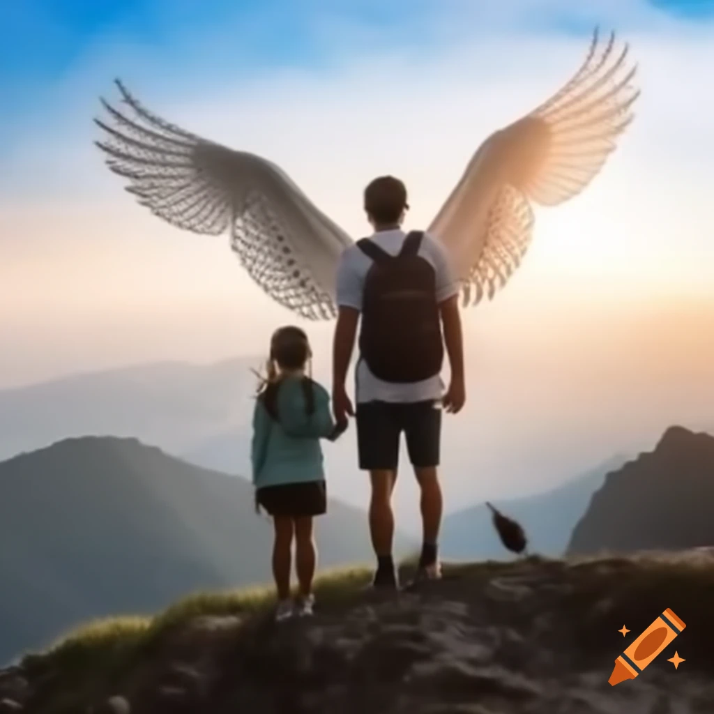 Brother depicted as angel with wings embracing sister on Craiyon