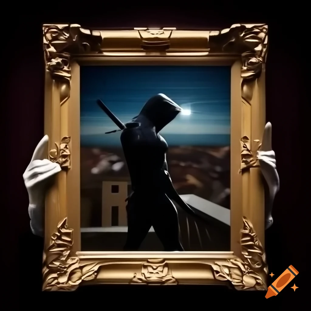 Ninja running across Renaissance rooftops at night carrying 'Starry ...