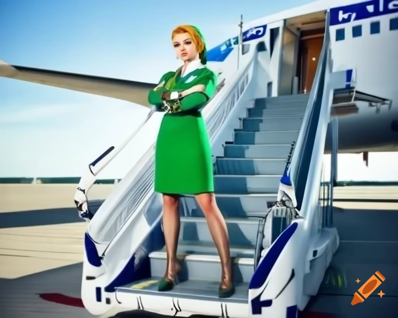 Link from Legend of Zelda as flight attendant at airport with airplane ...