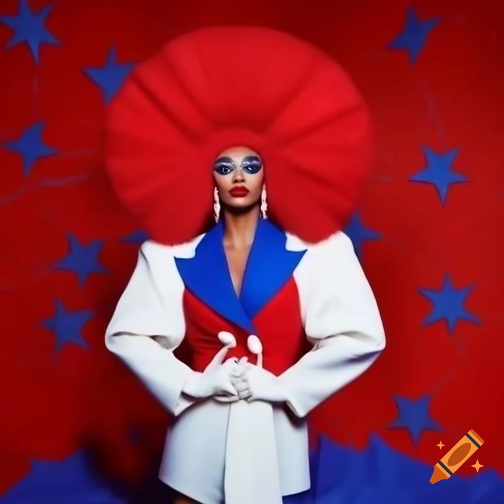 High-fashion white suit jacket with red and blue geometric paneling ...