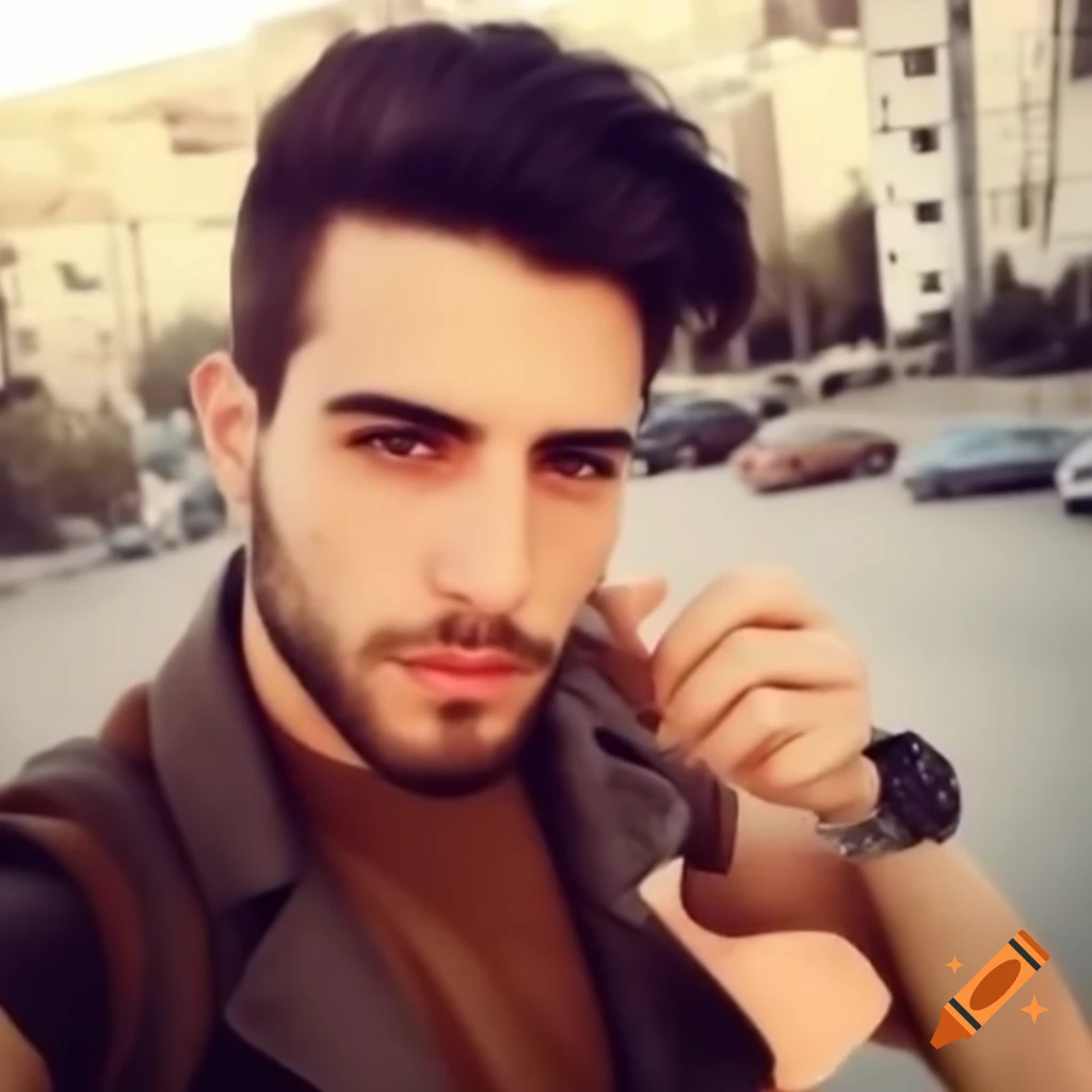 Photorealistic selfie of a handsome young Israeli man smiling casually ...