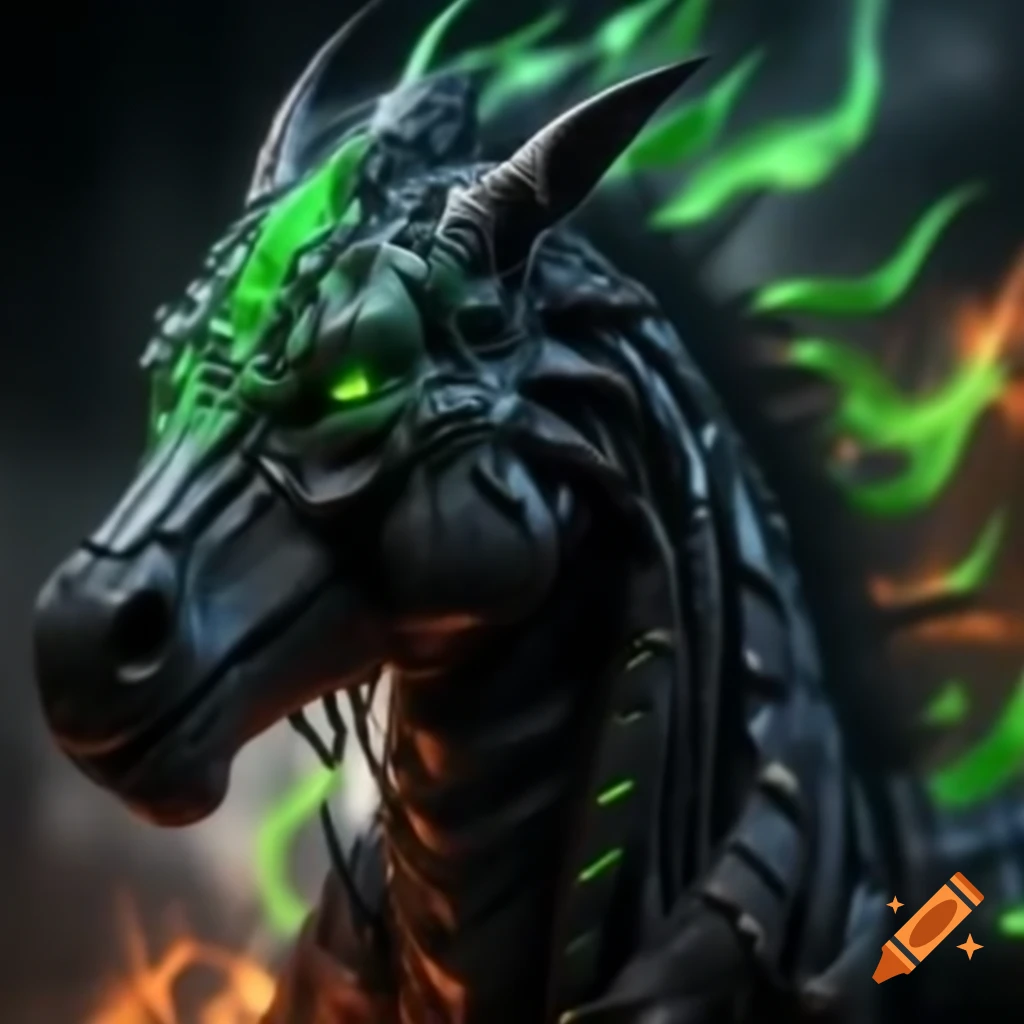 Phantom steed with green flames mane and glowing green eyes on Craiyon