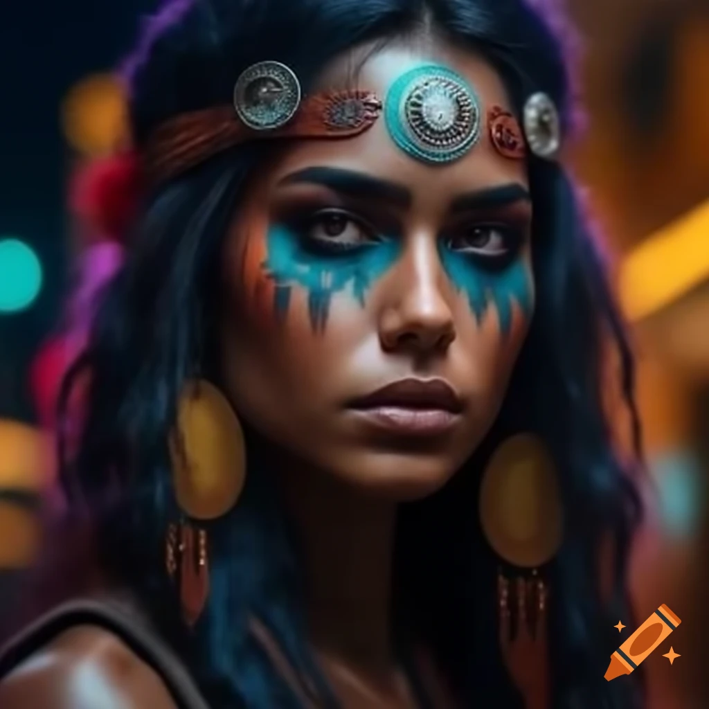 Realistic portrait of urban hippie shaman woman in San Francisco at ...