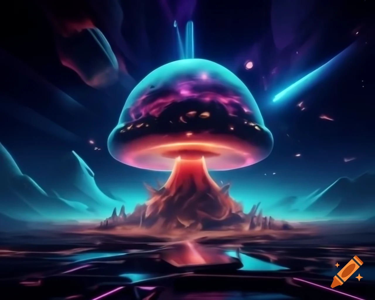 Cyberpunk-themed mushroom computer blending nature and technology on ...