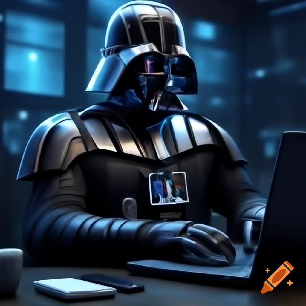 Darth Vader using a laptop on Craiyon