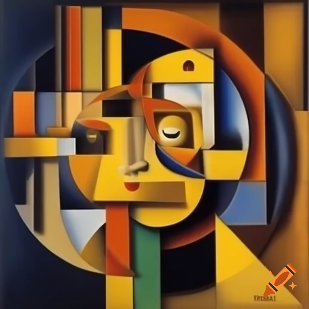 Abstract cubist art with geometric forms representing information ...