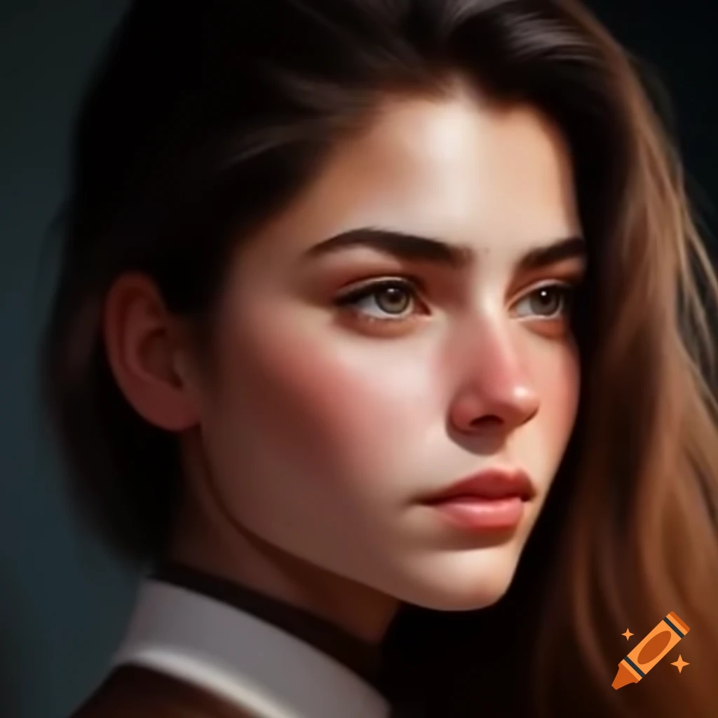 Realistic side view of cute brunette woman with caption 'ESA LINEA' on ...