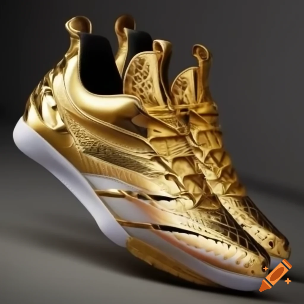 Soccer shoes designed like 100-meter sprinter shoes in gold with ...