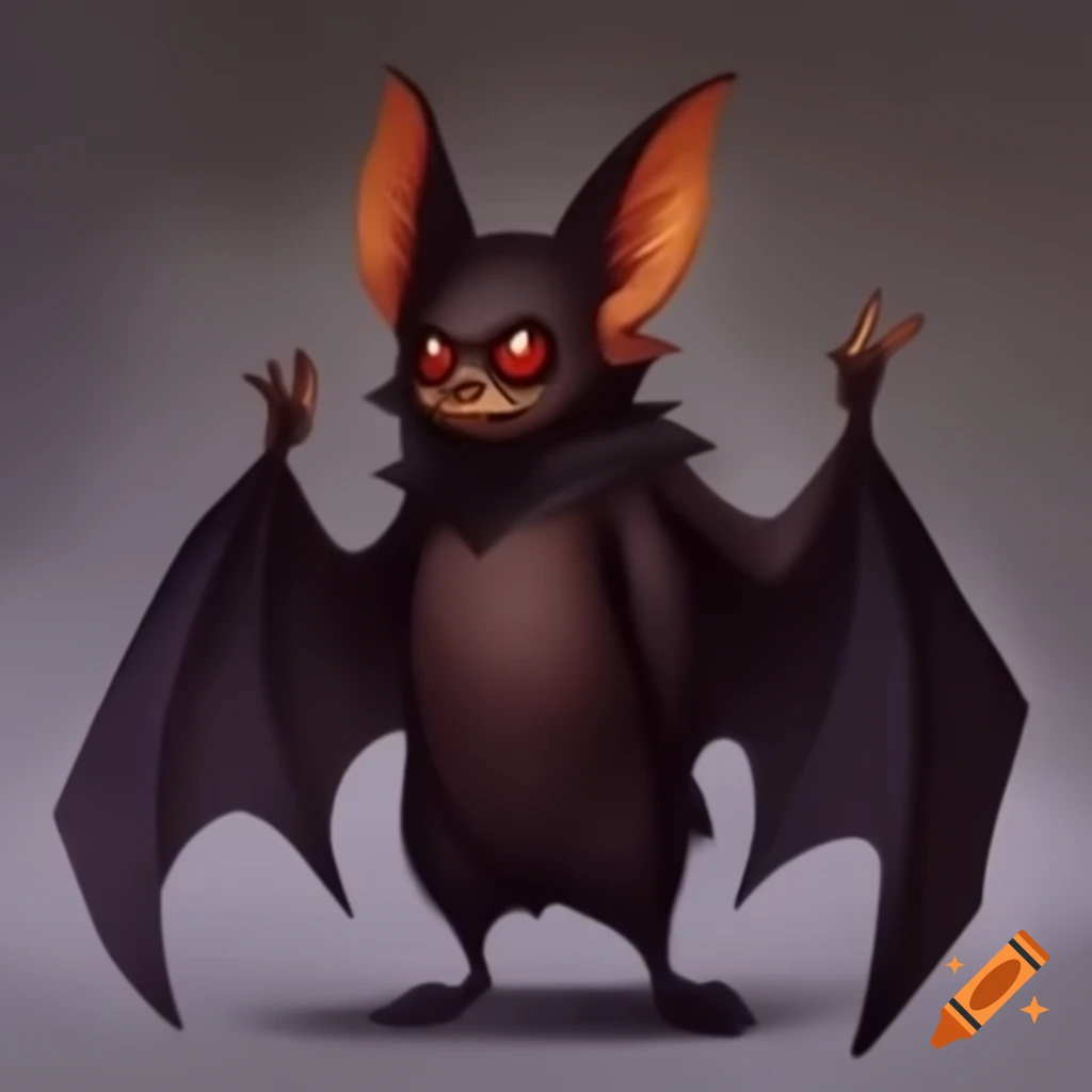 Cartoon humanoid bat creature with anthropomorphic traits on Craiyon