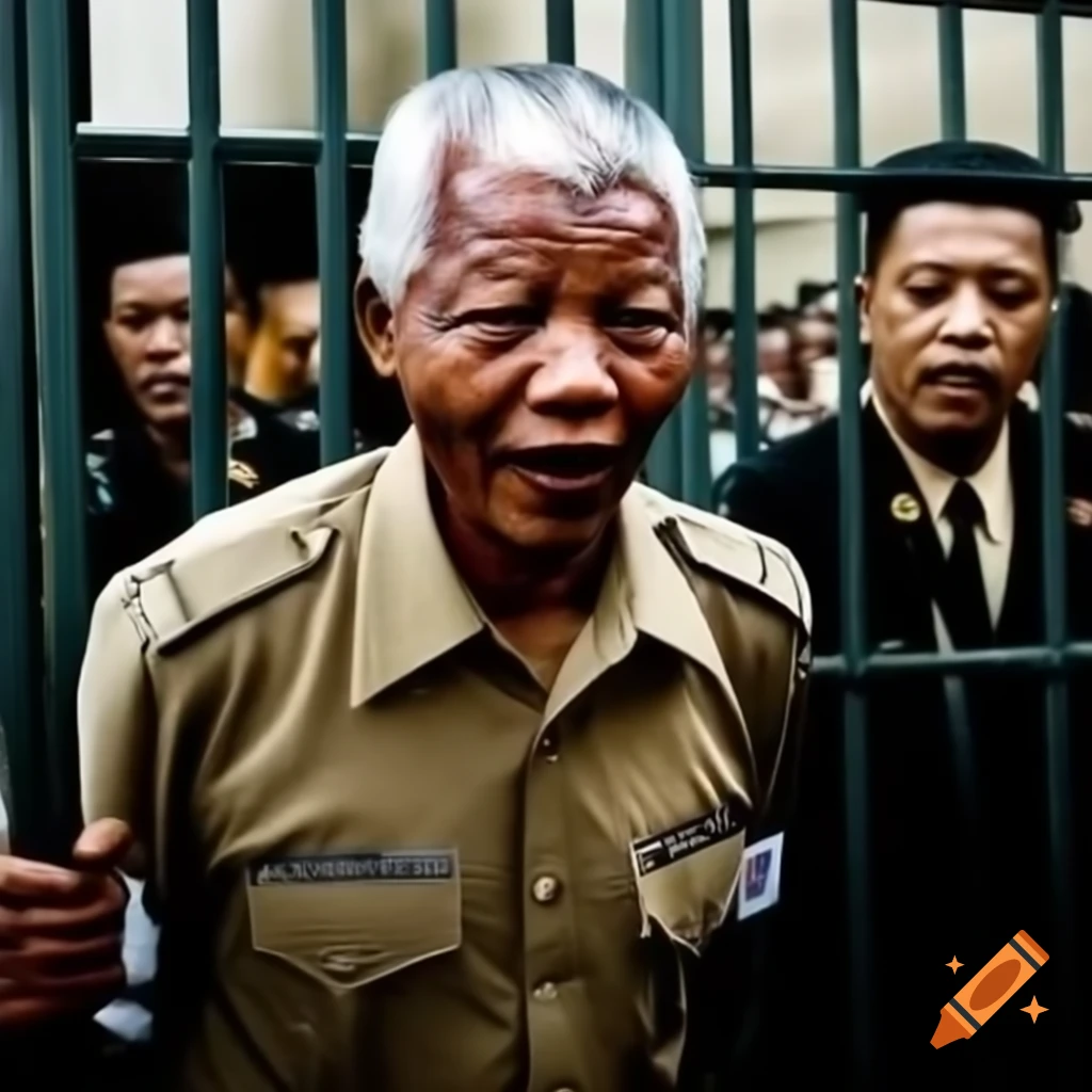Young Nelson Mandela walking into prison with dignity in beige uniform ...