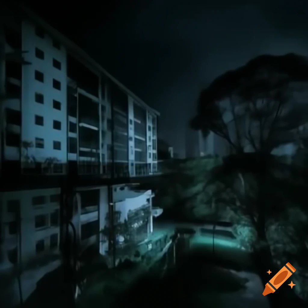 Black and white Singapore HDB estate at night, noir aesthetic on Craiyon