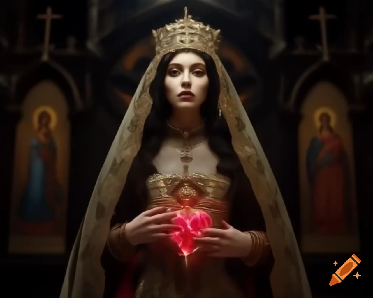 Gothic Orthodox Christian woman's elegant attire on Craiyon