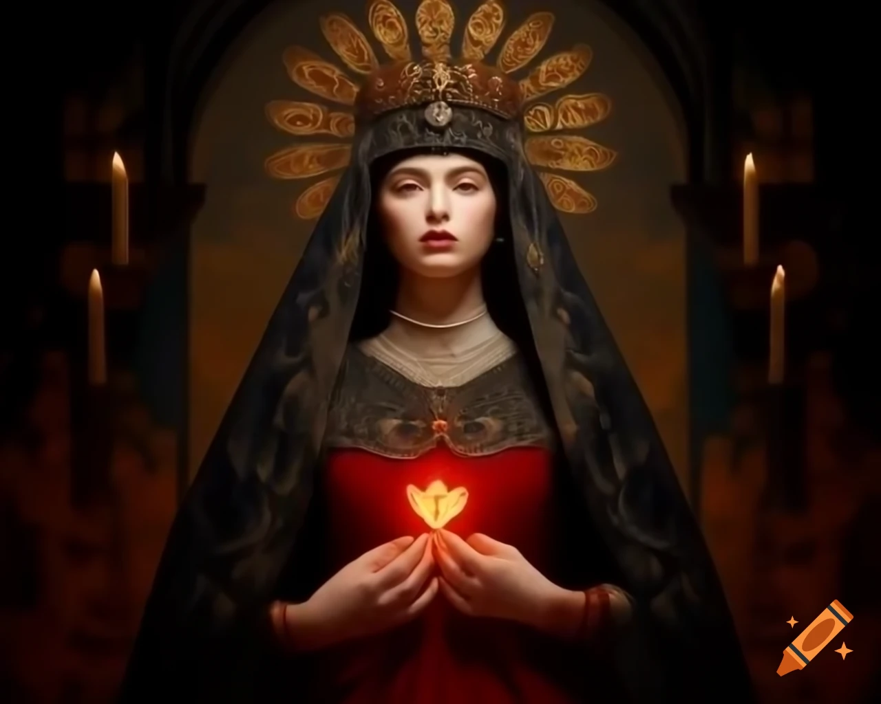 Gothic Orthodox Christian woman's elegant attire on Craiyon