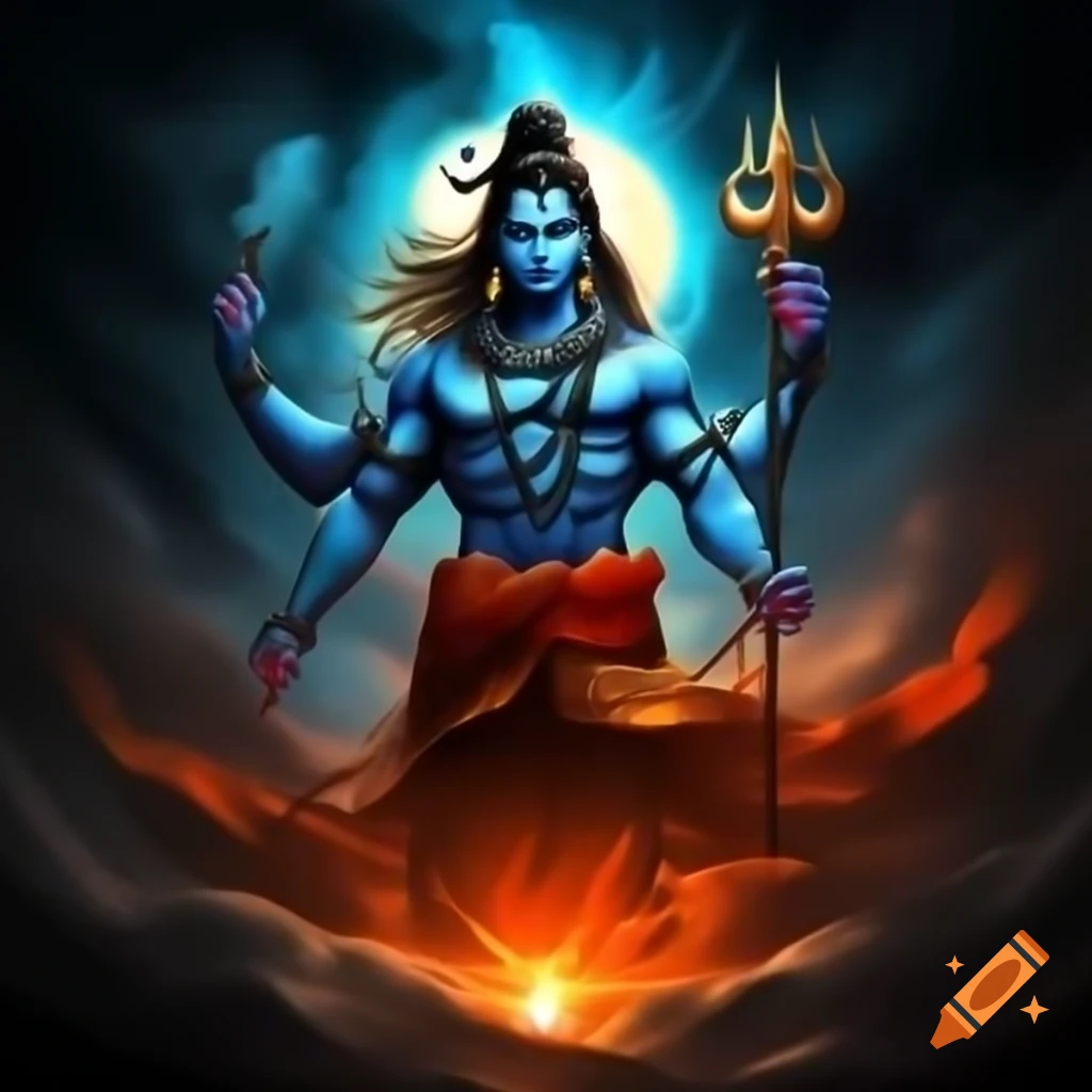 Full-body portrait of Lord Shiva in abstract expressionism with cosmic ...