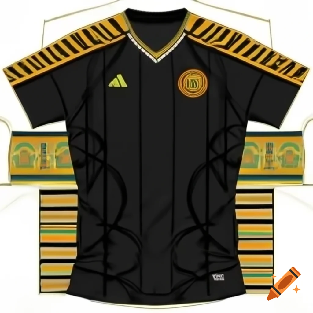 Pro jersey in black with African gold patterns on collar, sleeves, and ...