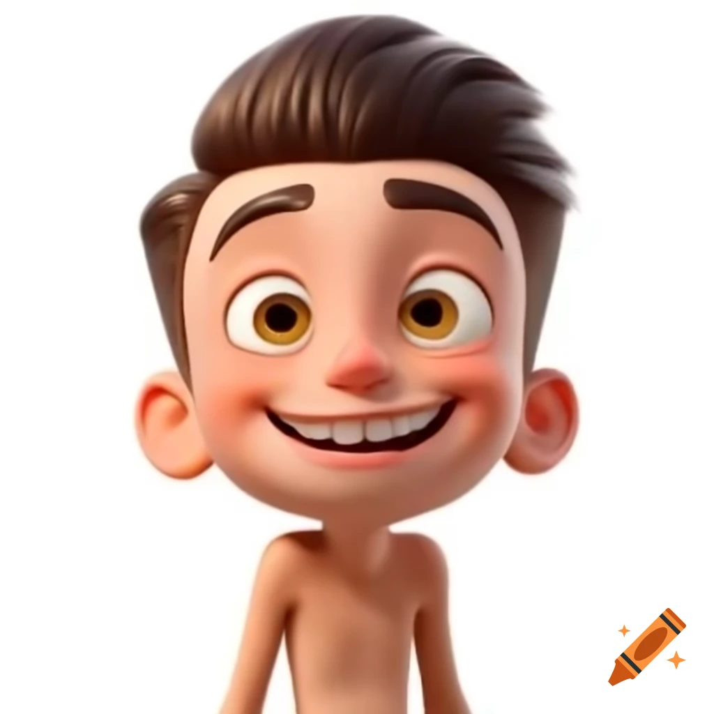 Animated full body portrait of a boy with a fade smile on Craiyon