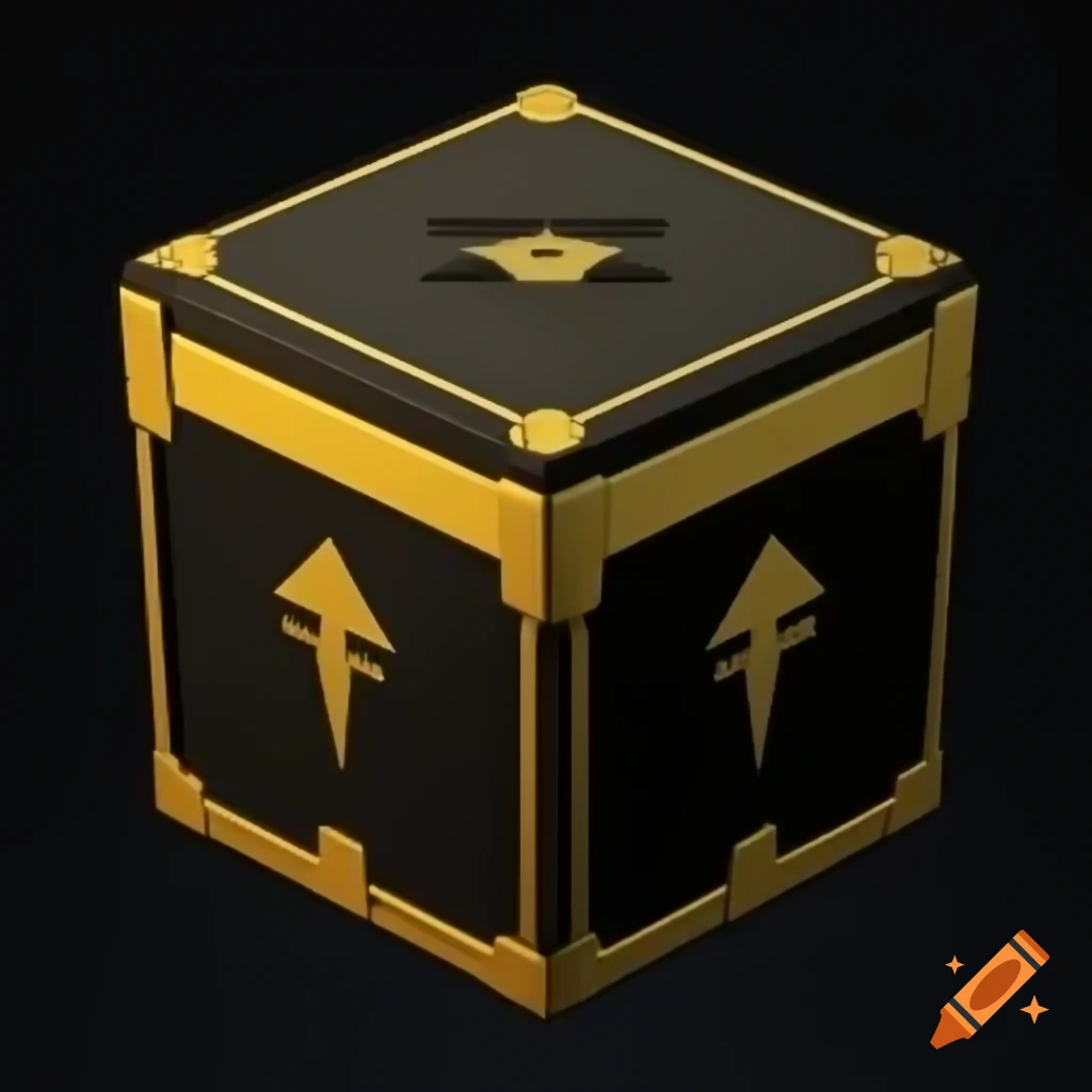 Stylized loot box in gold and black, glowing, inspired by GTA San ...