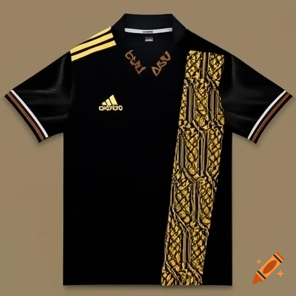 Pro jersey in black with gold African patterns on collar, sleeves, and ...