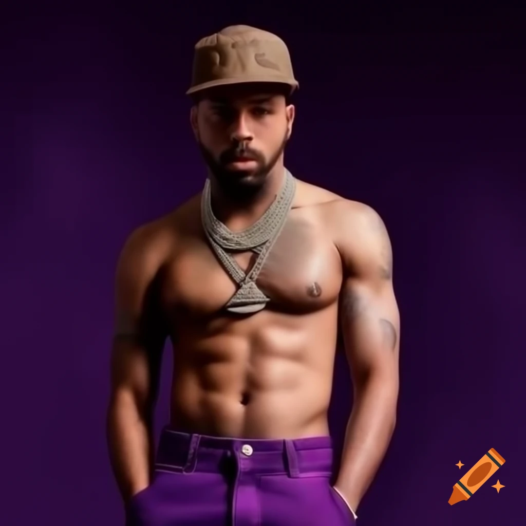 Rapper in sagging purple jeans with skinny fit, showcasing urban ...