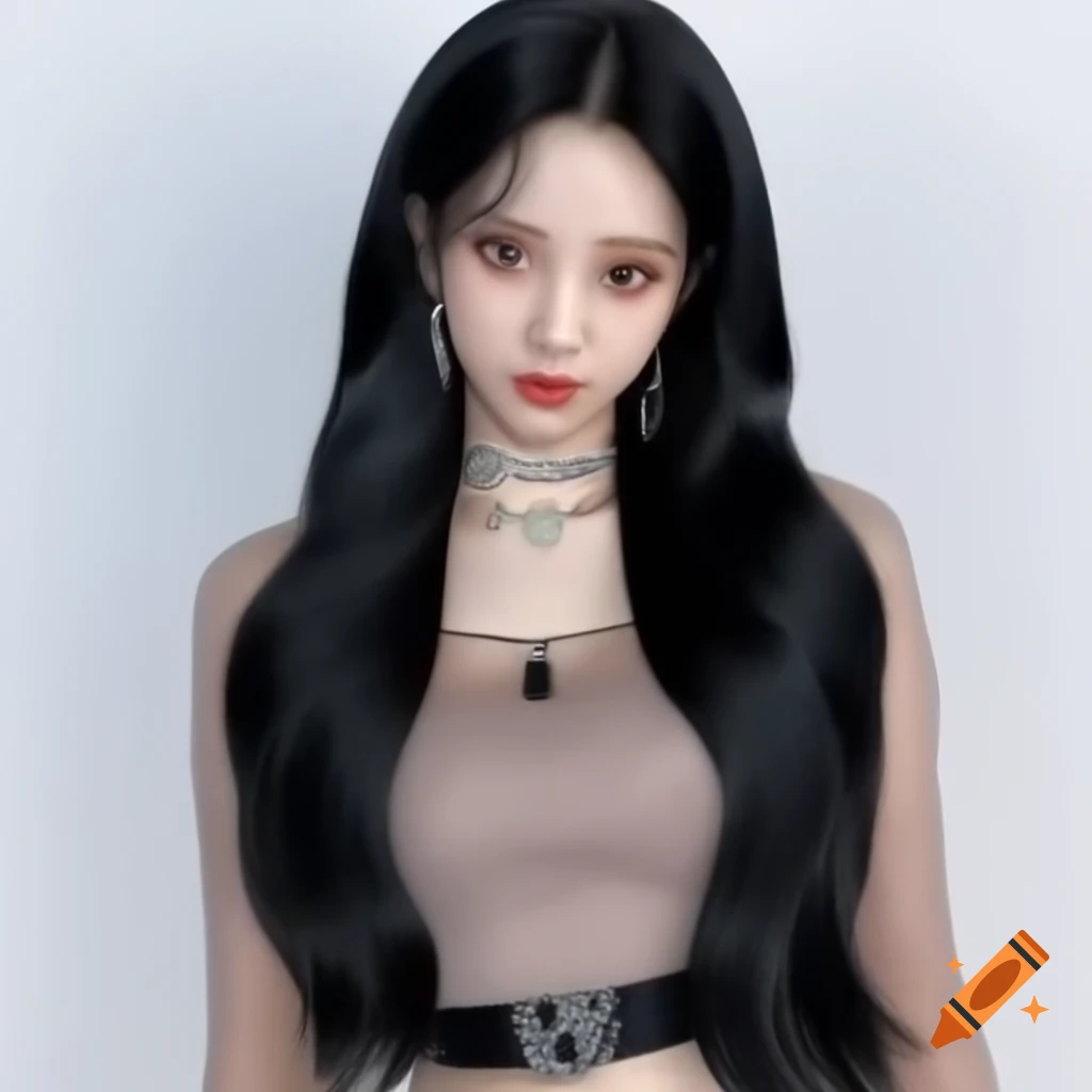 Chic cyber doll look featuring Mina of TWICE with stylish outfit on Craiyon
