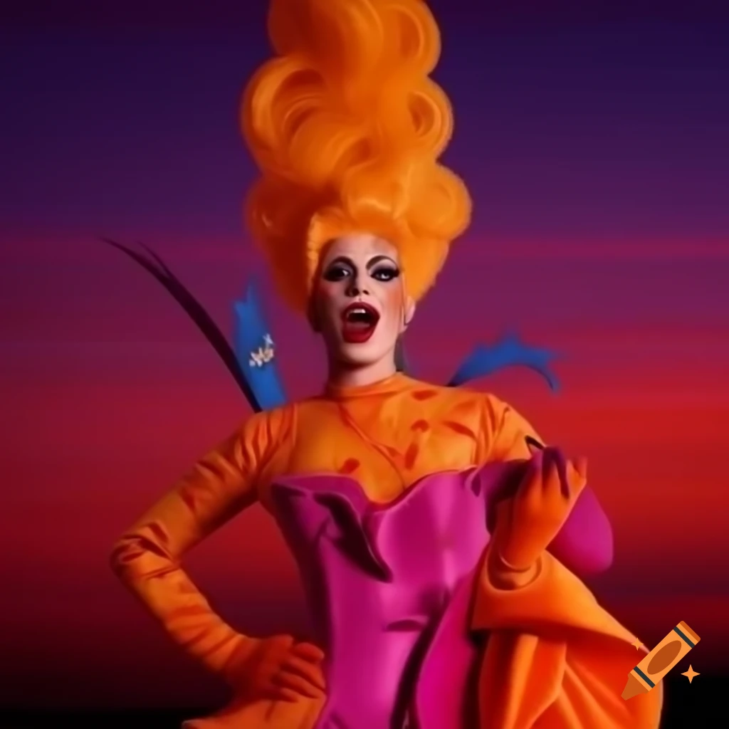 Psychedelic sundown themed drag queen costume with tangerine and ...