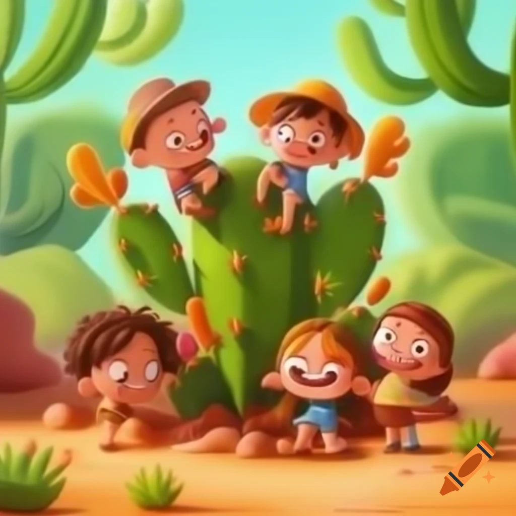 Cartoon character based on cactus plant in digital painting style on ...