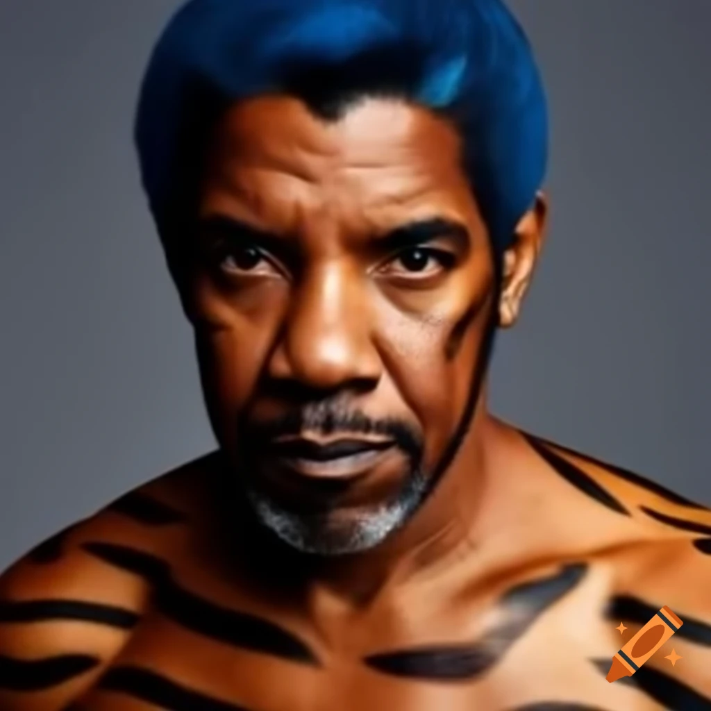 Muscular figure resembling famous actor with tiger-style makeup and ...