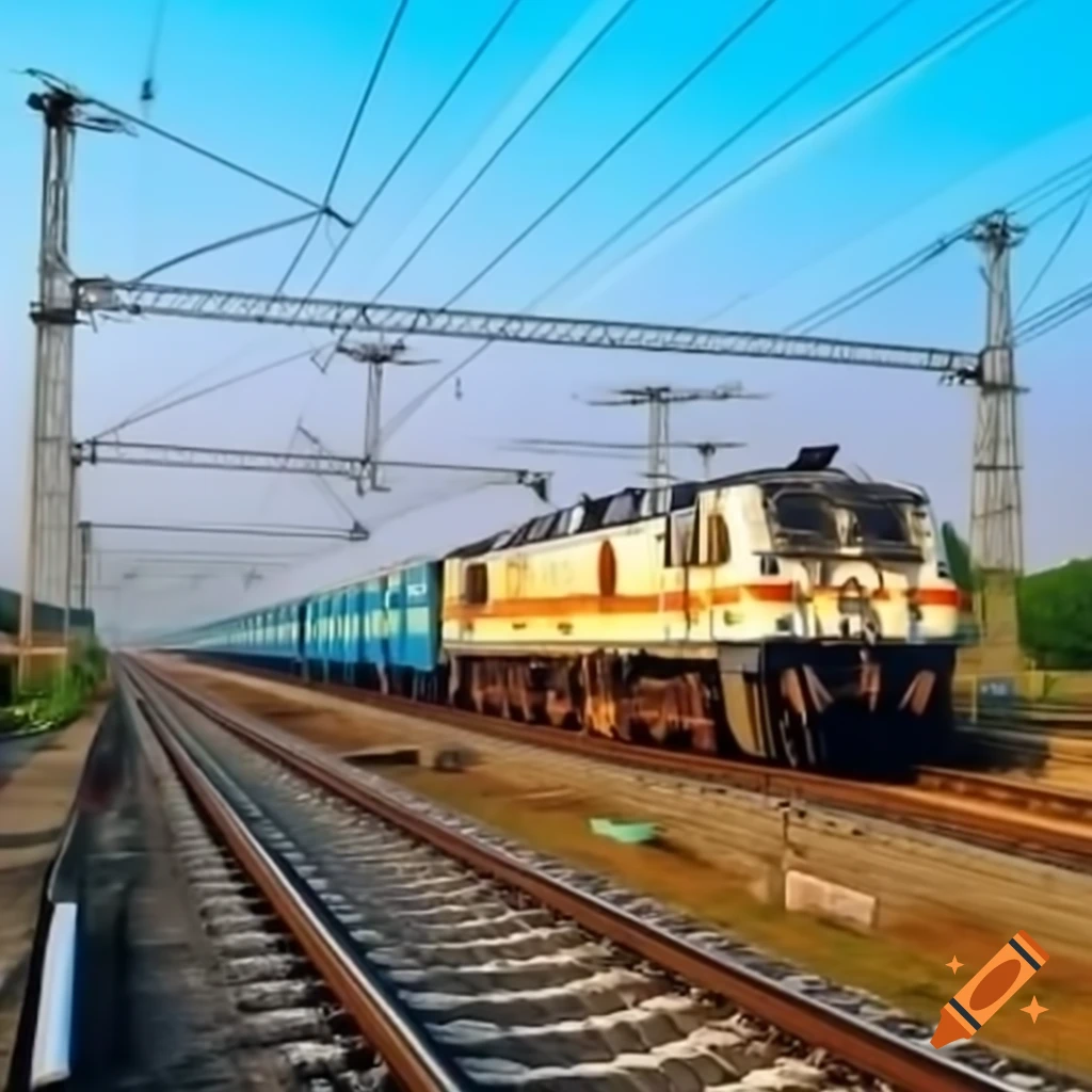 Side view of an Indian train on a straight track on Craiyon