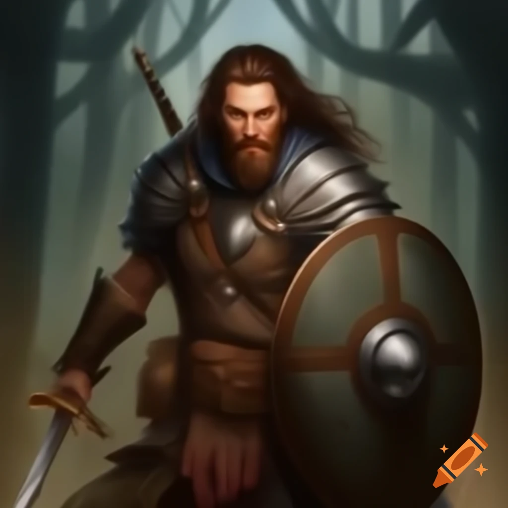 Fantasy human warrior with sword and shield resembling historical figure on Craiyon