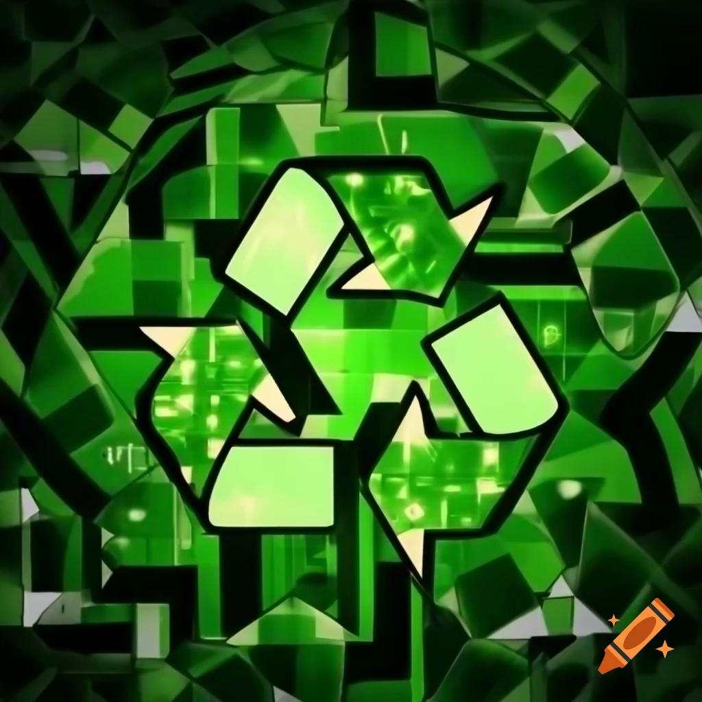 Vibrant mosaic of green arrows forming recycling symbol, depicting ...