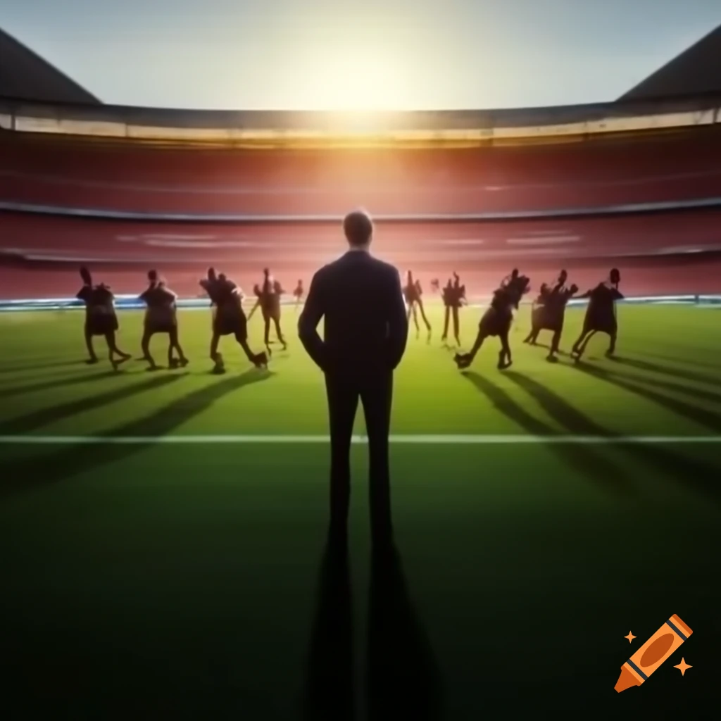 Man in dress shirt observing football match at golden hour on Craiyon