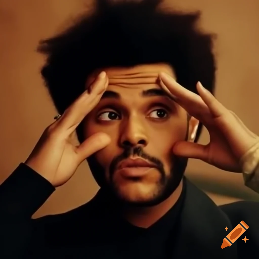 The Weeknd making funny face expressions during 'HURRY UP TOMORROW' era on Craiyon