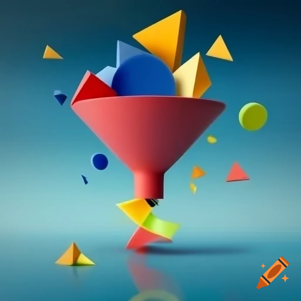 Colorful geometric shapes falling into a real funnel on Craiyon