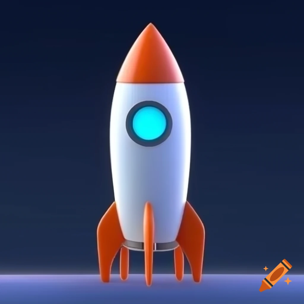 Cartoon rocket with orange nose cone and blue window on Craiyon