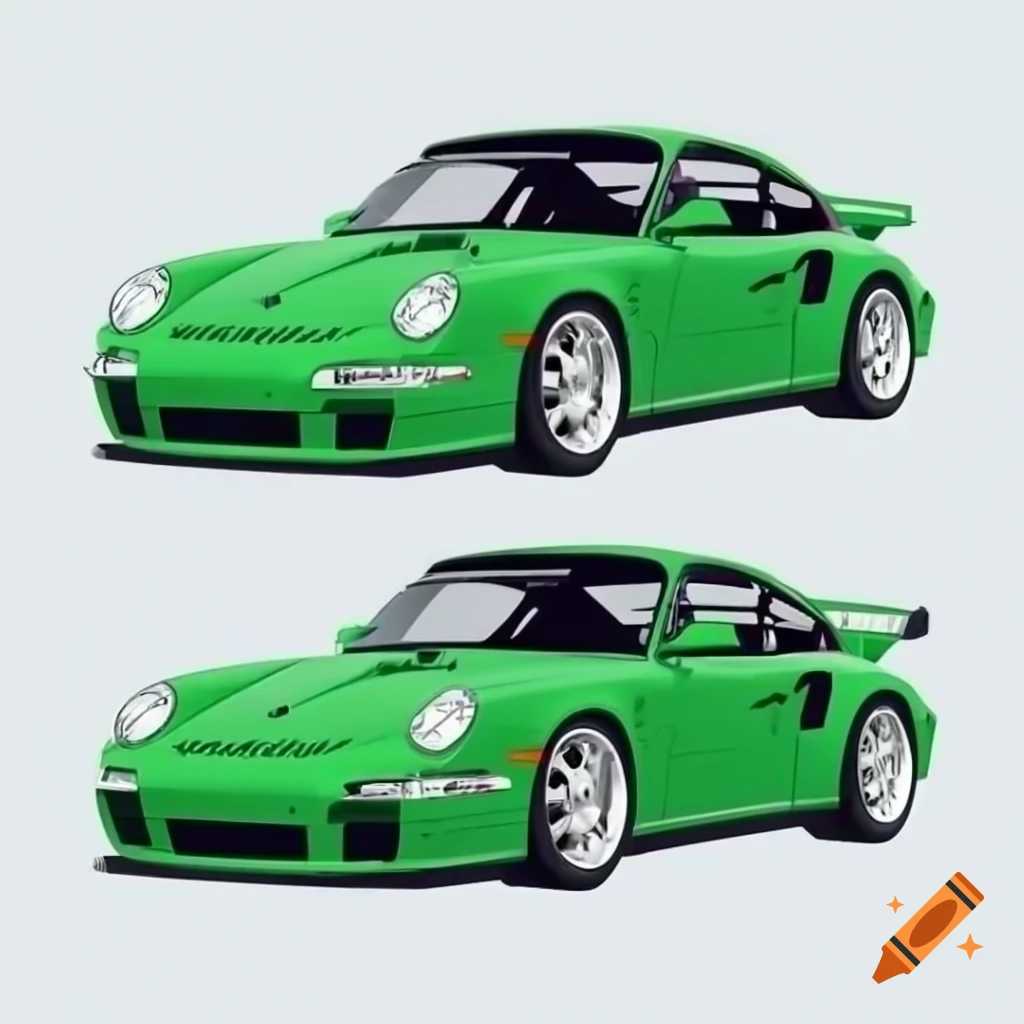 Vector illustration of green Porsche 911 GT3 RS from front and side on ...