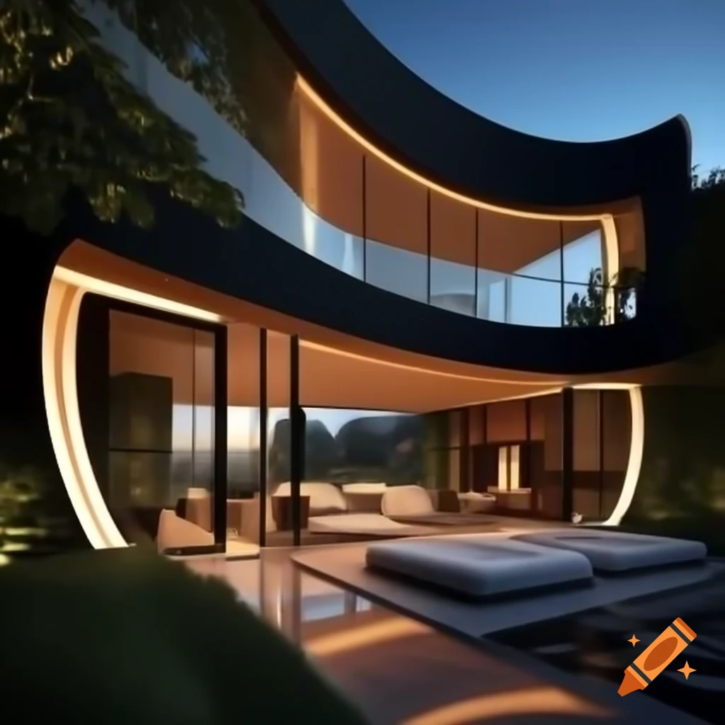 Ultra-modern house front view design with dramatic elements on Craiyon