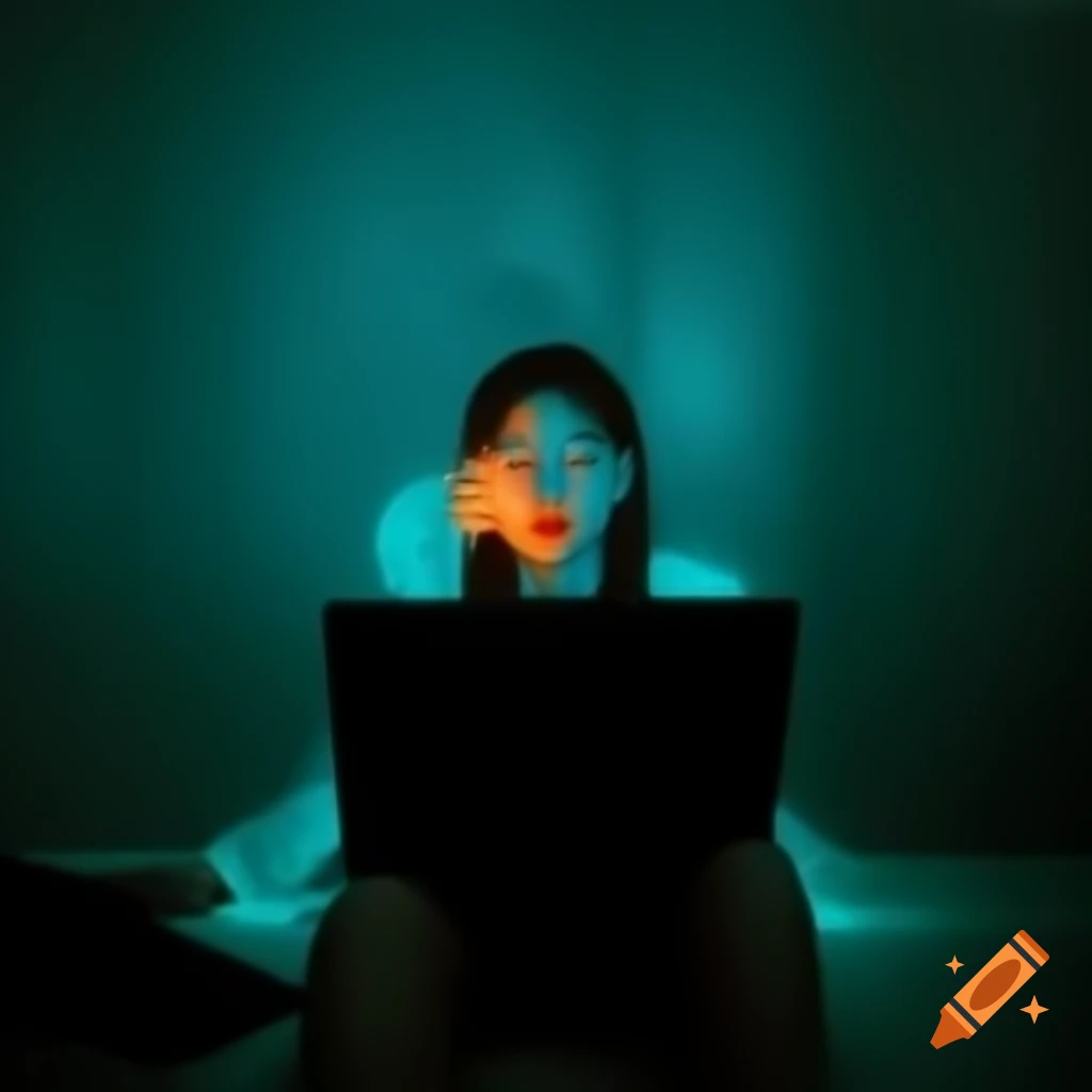 Person in front of laptop with screen glow, high clarity on Craiyon