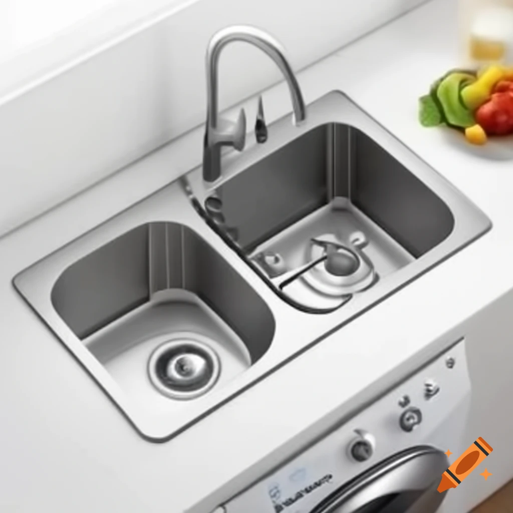 Modern kitchen wall featuring sink, washing machine, gas hob, and ...