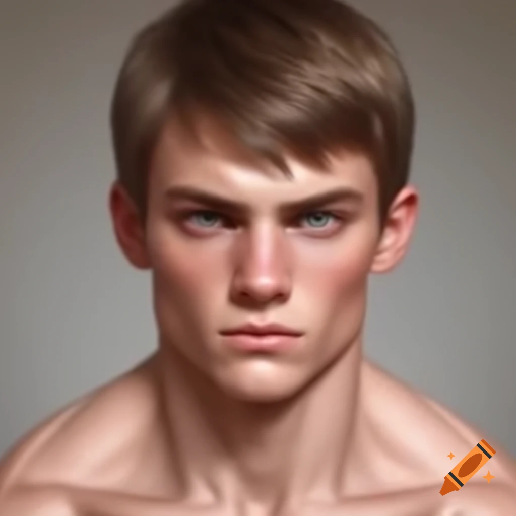 Muscular young man with light brown hair and grey eyes on Craiyon
