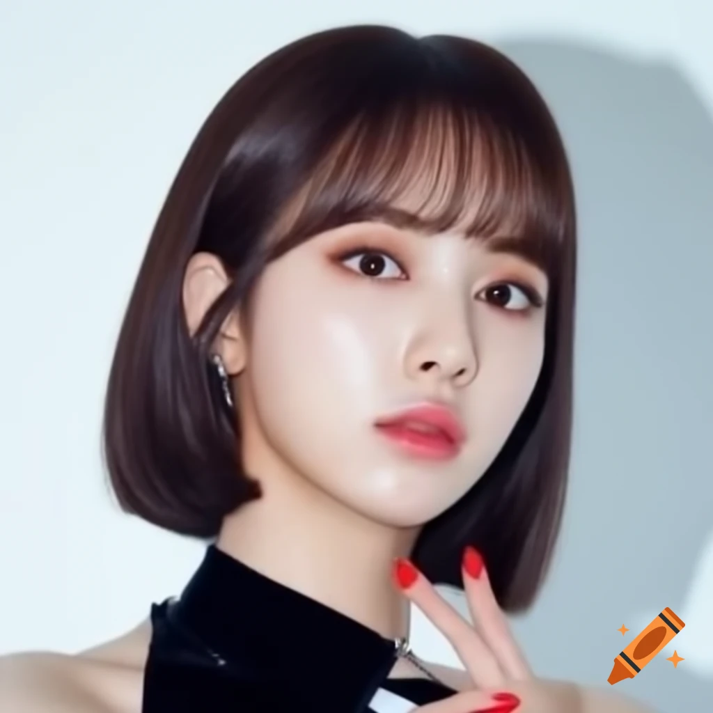 SinB from GFRIEND in Y2K fashion, bob hairstyle, dark eye makeup on Craiyon