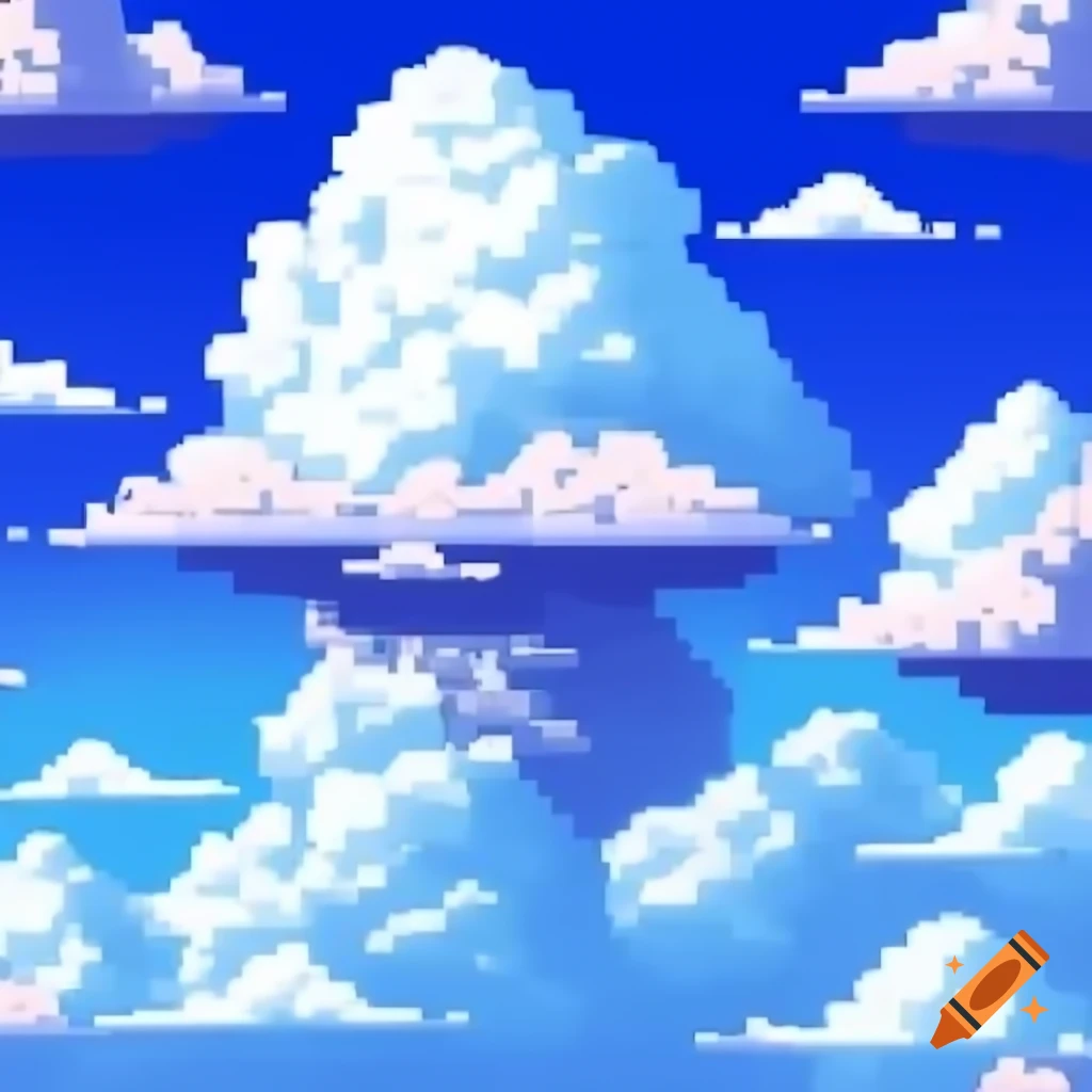 Pixel art sky background with distant clouds on Craiyon