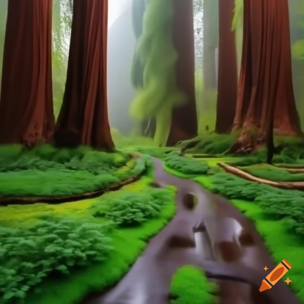 Realistic rainy spring morning in California redwoods on Craiyon